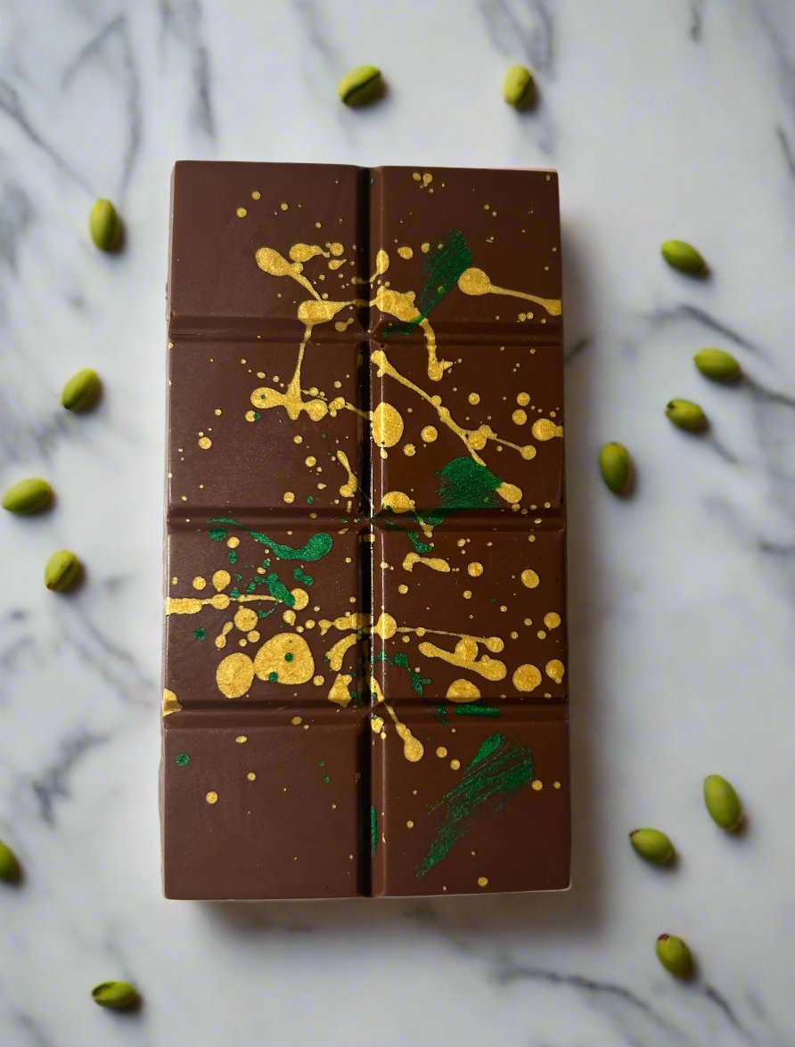 Anjar Dubai Pistachio Filled Milk Chocolate Bar – Anjar Chocolatier